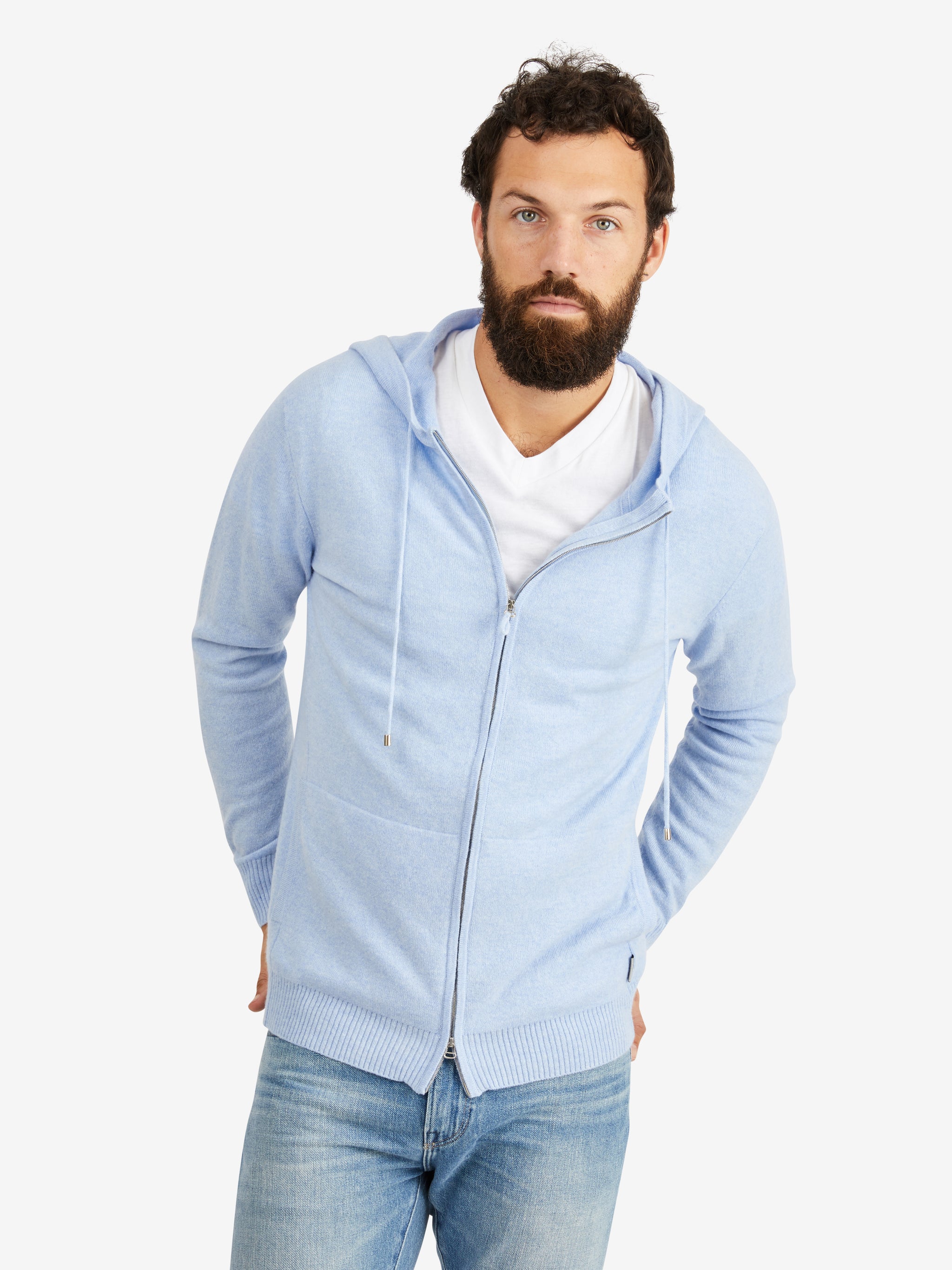 Hank Cashmere Latham Zip Up in Pale Blue